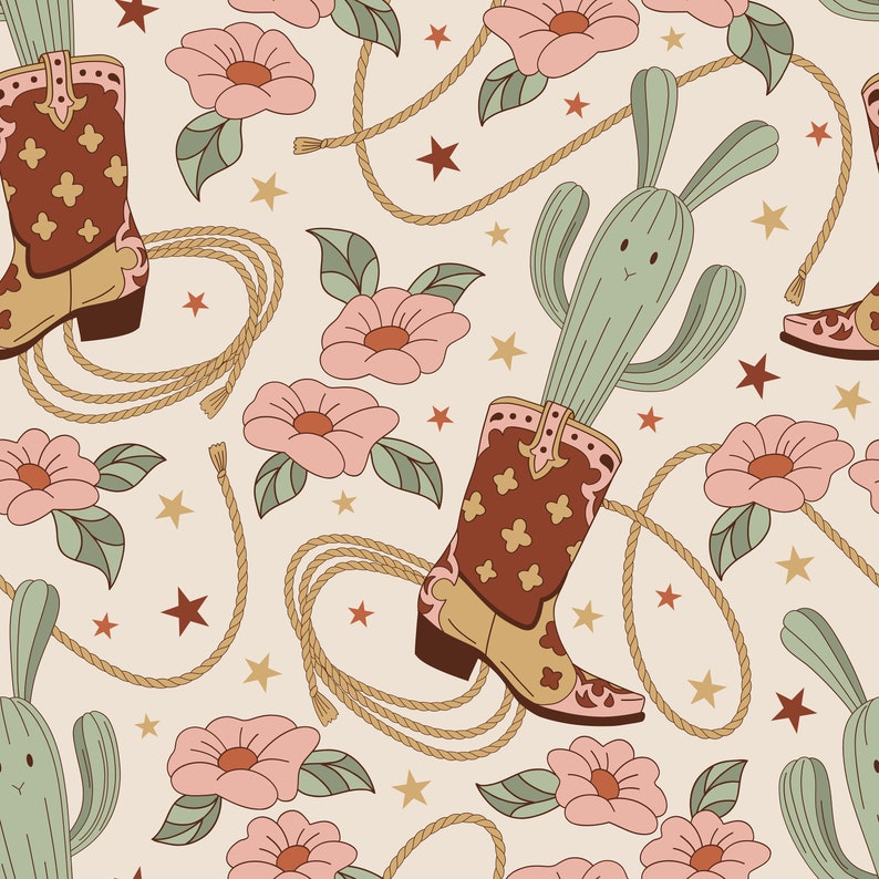 Cowgirl Western Floral Cactus Boho Peel and Stick Wallpaper, Howdy ...