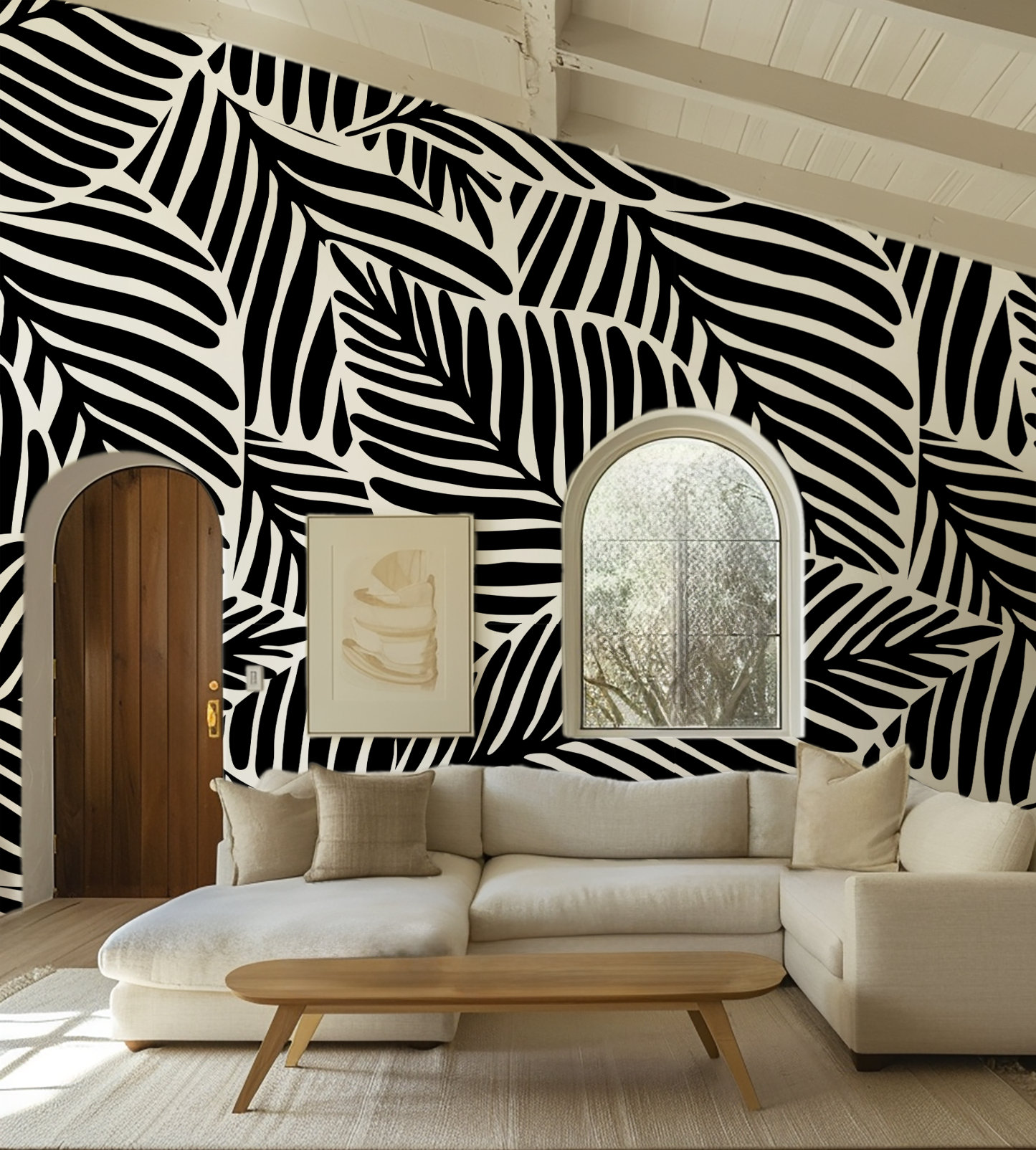 Black Large Palm Leaf Peel and Stick Wallpaper, Exotic Leaves Wallpaper ...