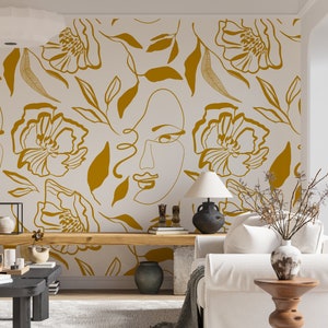 Feminine and Floral One Line Drawing Abstract Face Peel and Stick ...