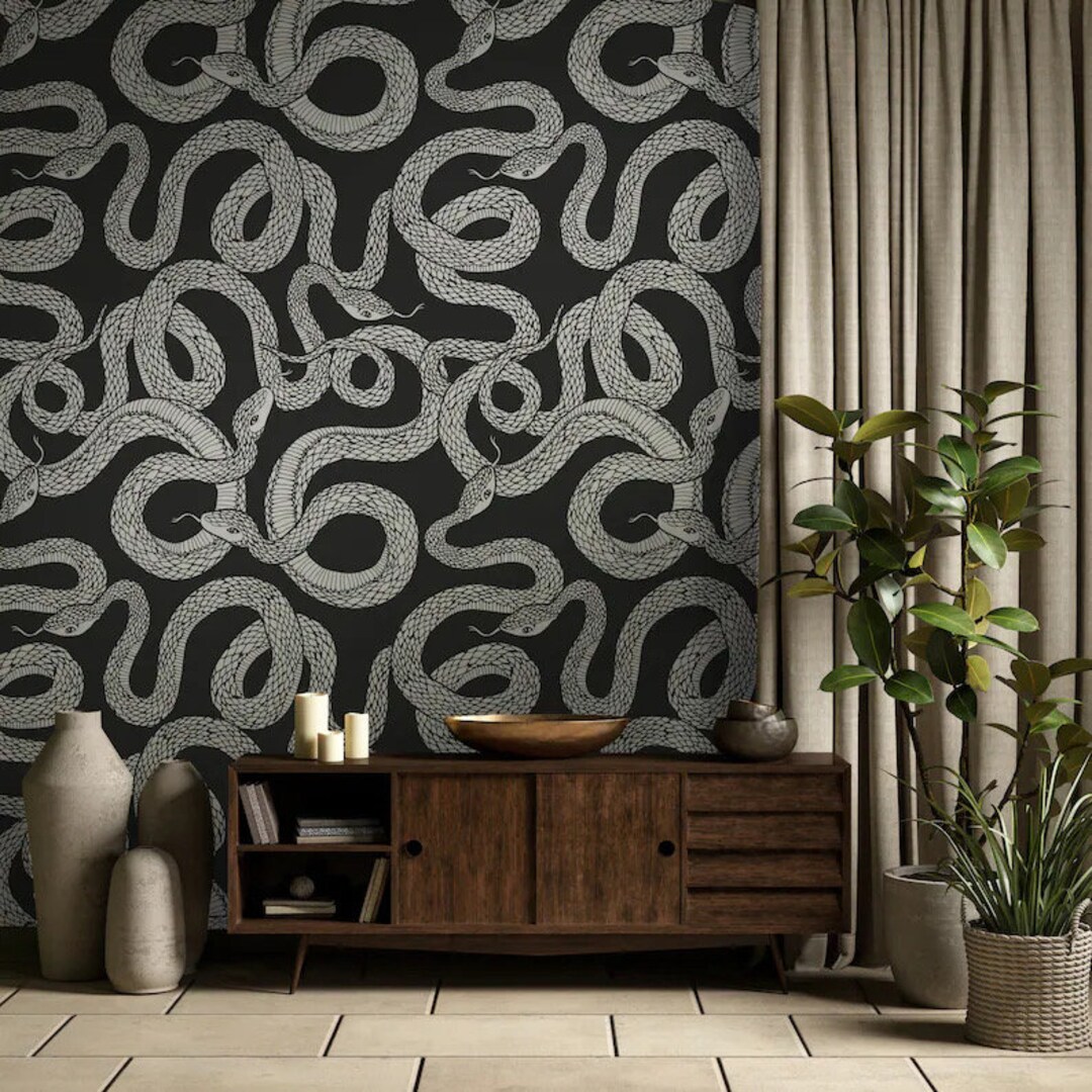 Large Black and White Snake Peel and Stick Wallpaper, Modern ...