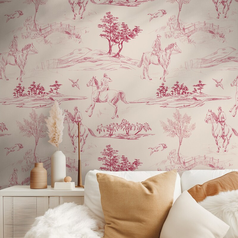 Red Toile Wallpaper - Etsy