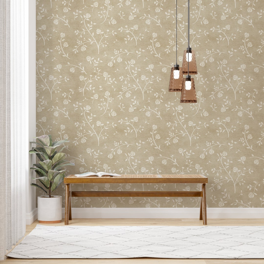 Vintage Beige Floral Wallpaper Rustic Wallpaper Minimal - Etsy