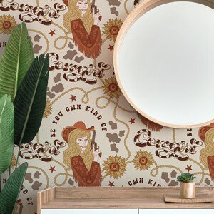 Cowgirl Western Boho Peel and Stick Wallpaper, Howdy Beige Woodland ...