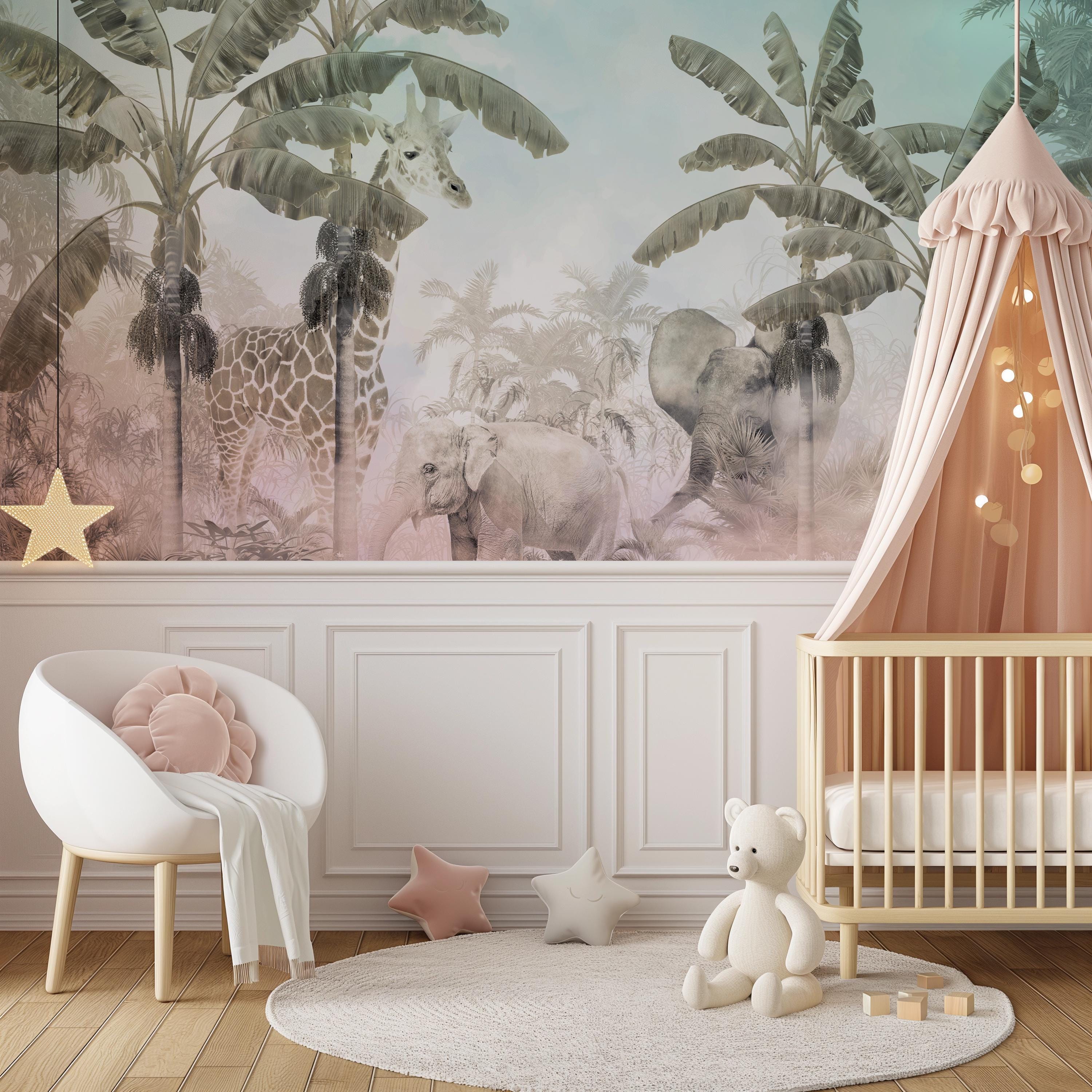 Safari Nursery Peel and Stick Wallpaper: Baby Girl Woodland Animals - Etsy