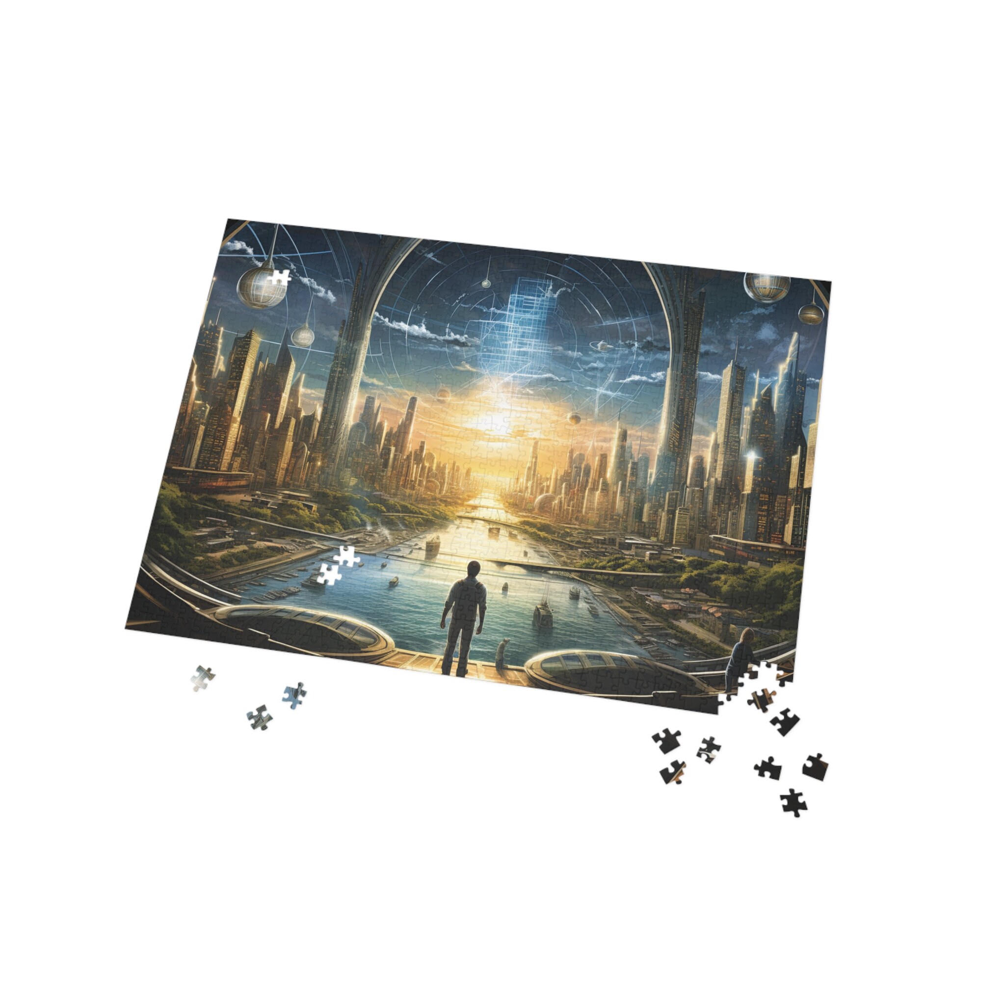 Sentinel's Vigil Puzzle: City Skyline, Protective Shield, Fantasy ...