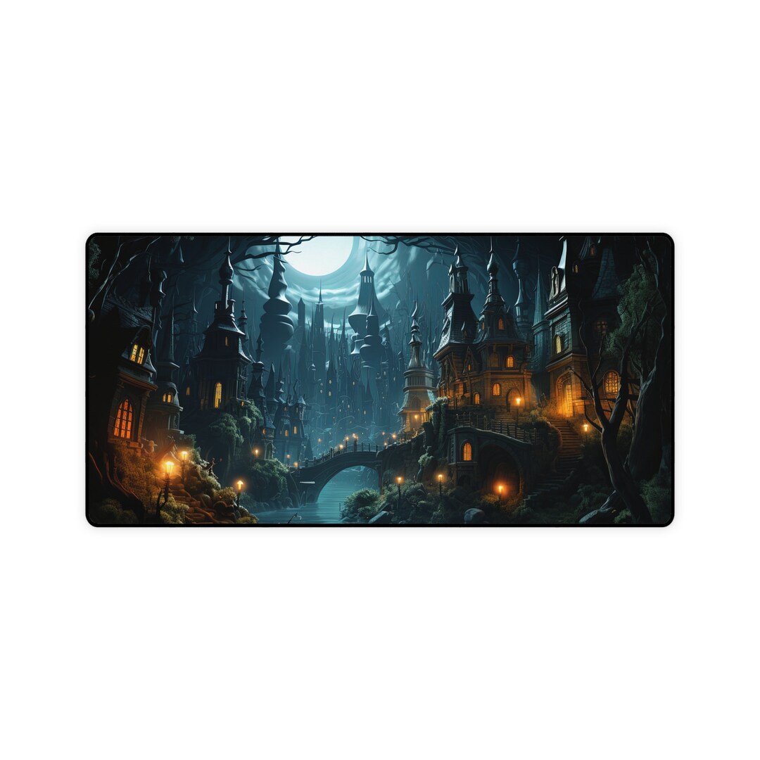 Moonlit Riverside Haven Desk Mat: Night Sky, Tranquil River ...