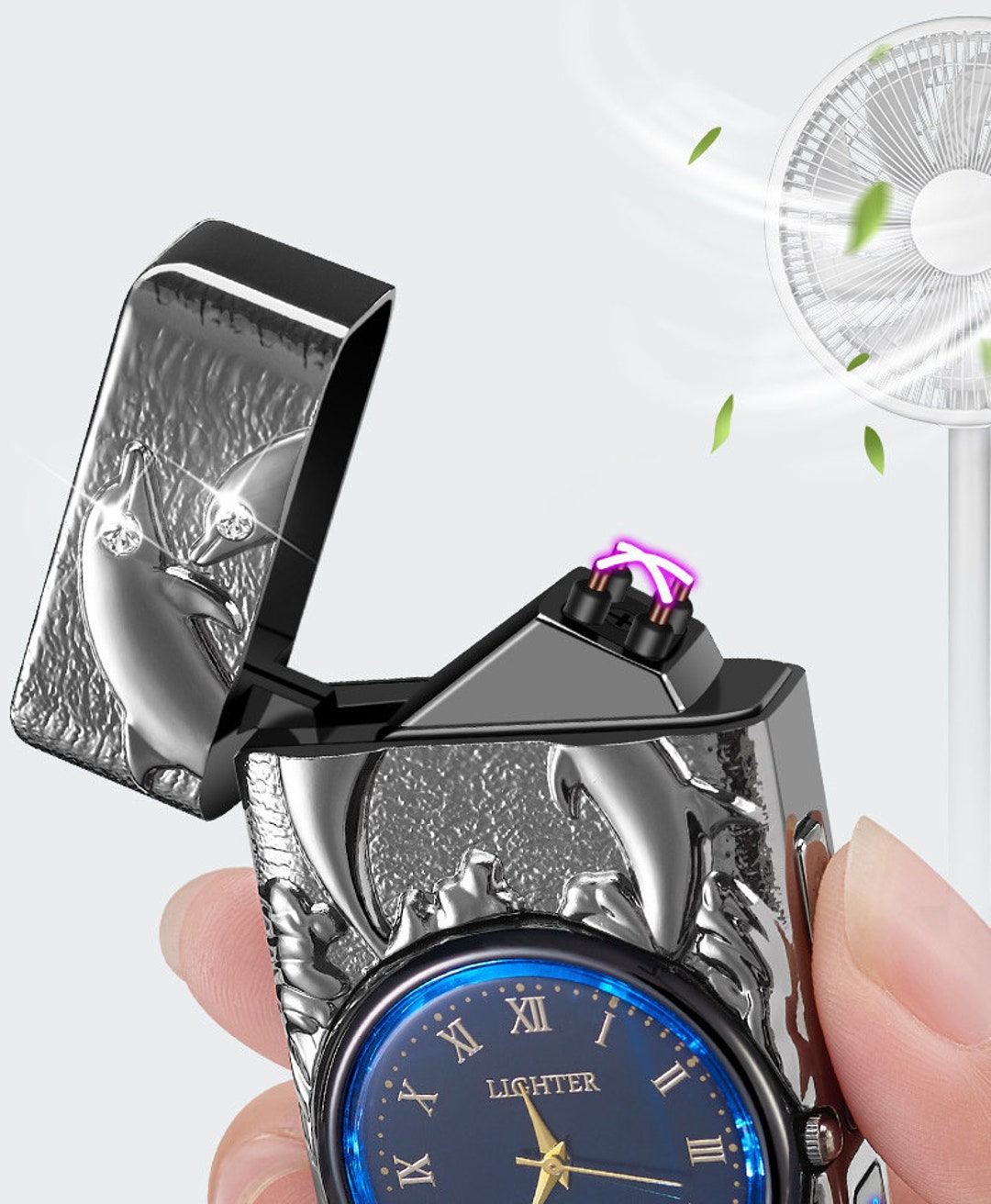3 in 1 Rechargeable Lighter Clock Flash Light - Etsy