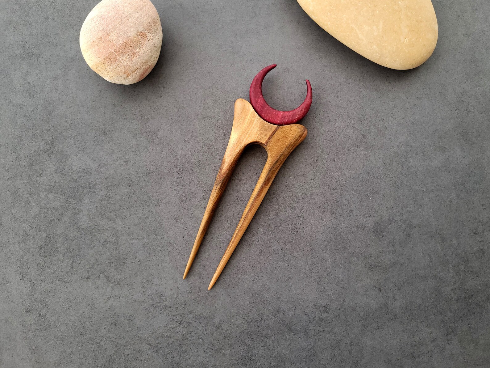 Purple Crescent Moon Hair Stick, Wood Hair Moon, Moon Hairpin, Moon ...