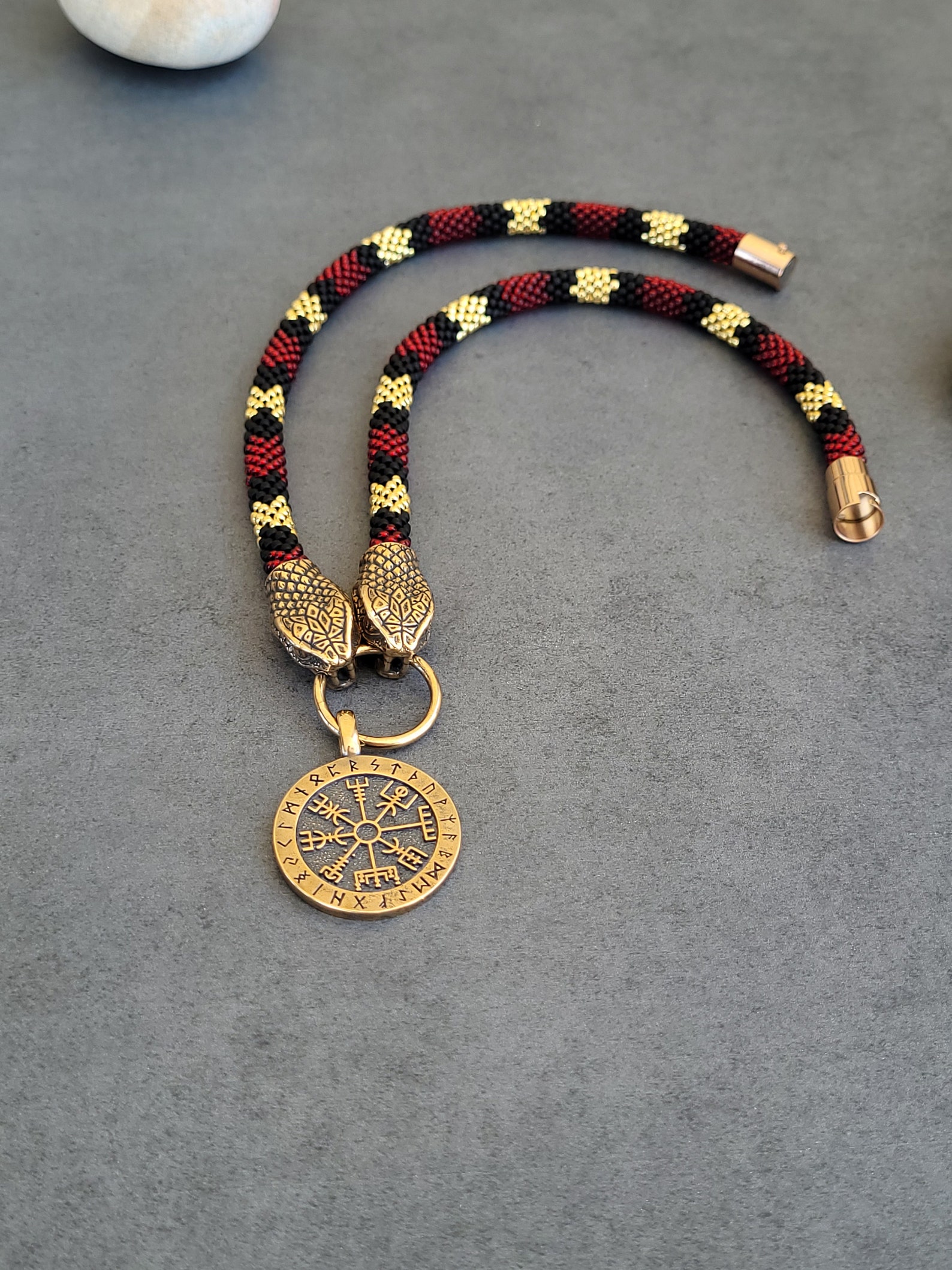 Beaded Snake Necklace With Runic Compass Pendant, Snake Necklace ...