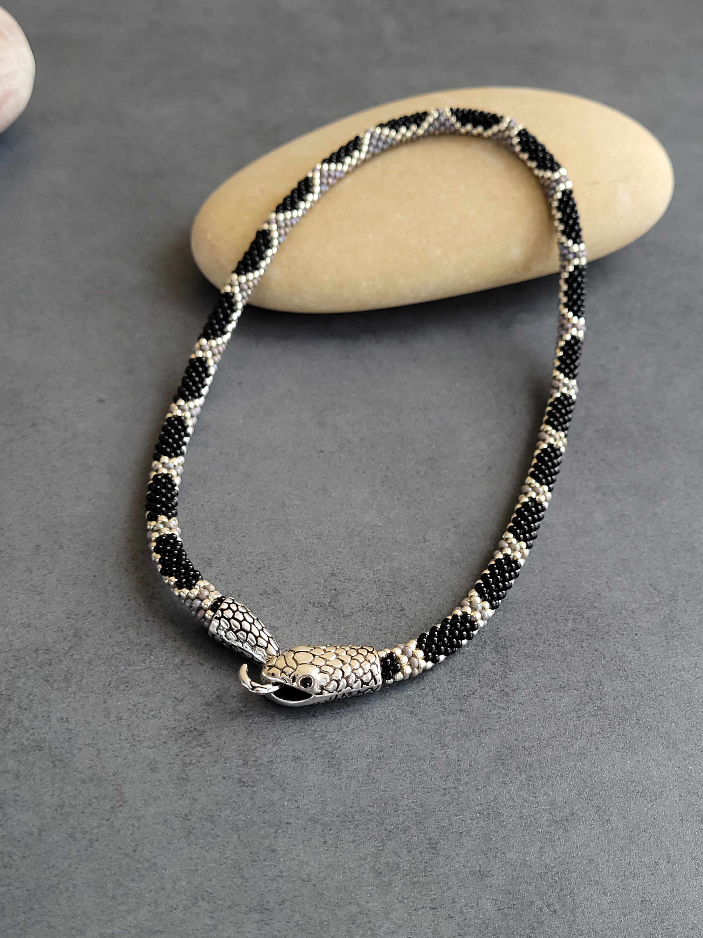 Snake Ouroboros, Black Snake, Asp, Beaded Necklace, Snake Necklace ...