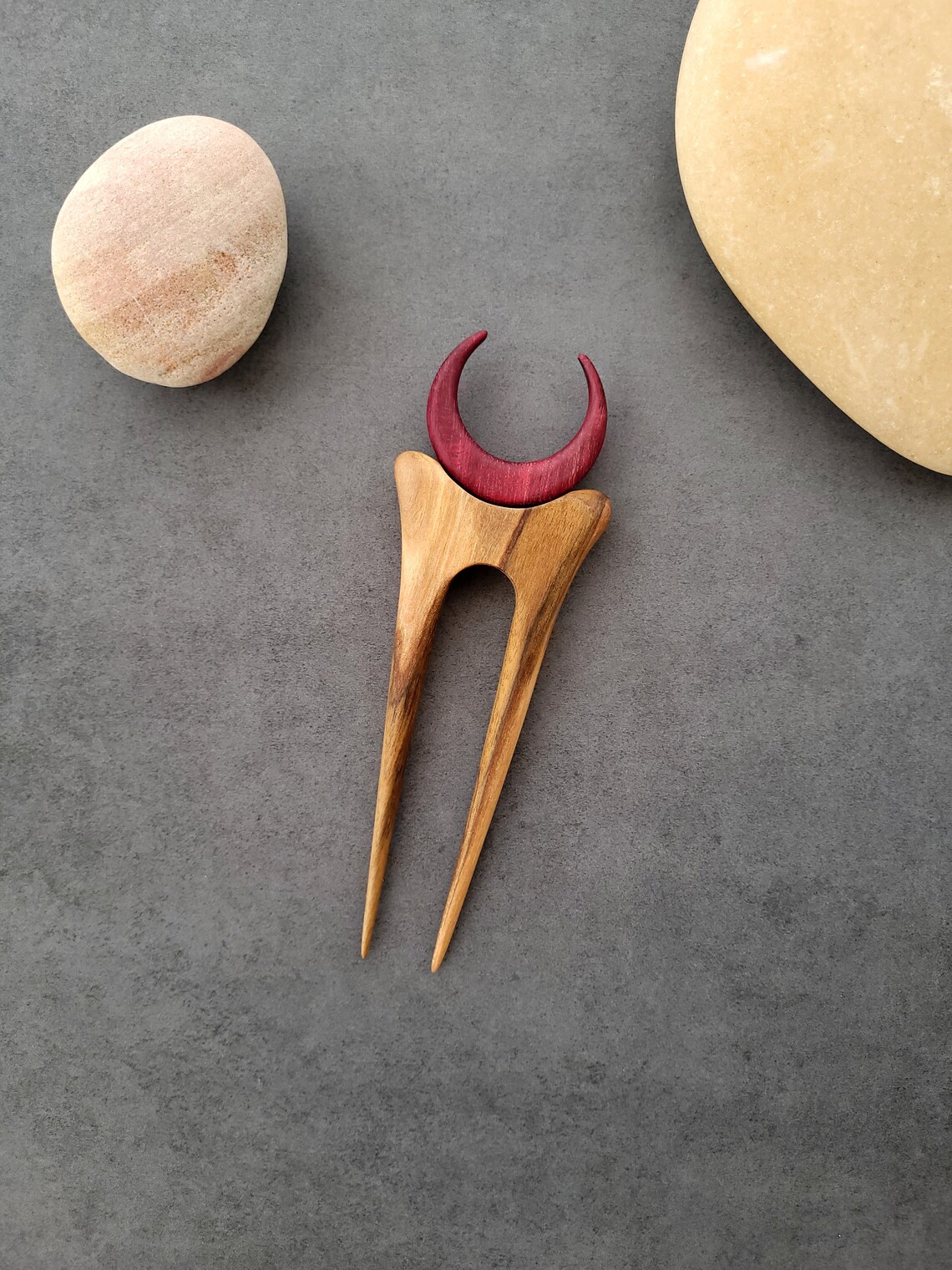 Purple Crescent Moon Hair Stick, Wood Hair Moon, Moon Hairpin, Moon ...