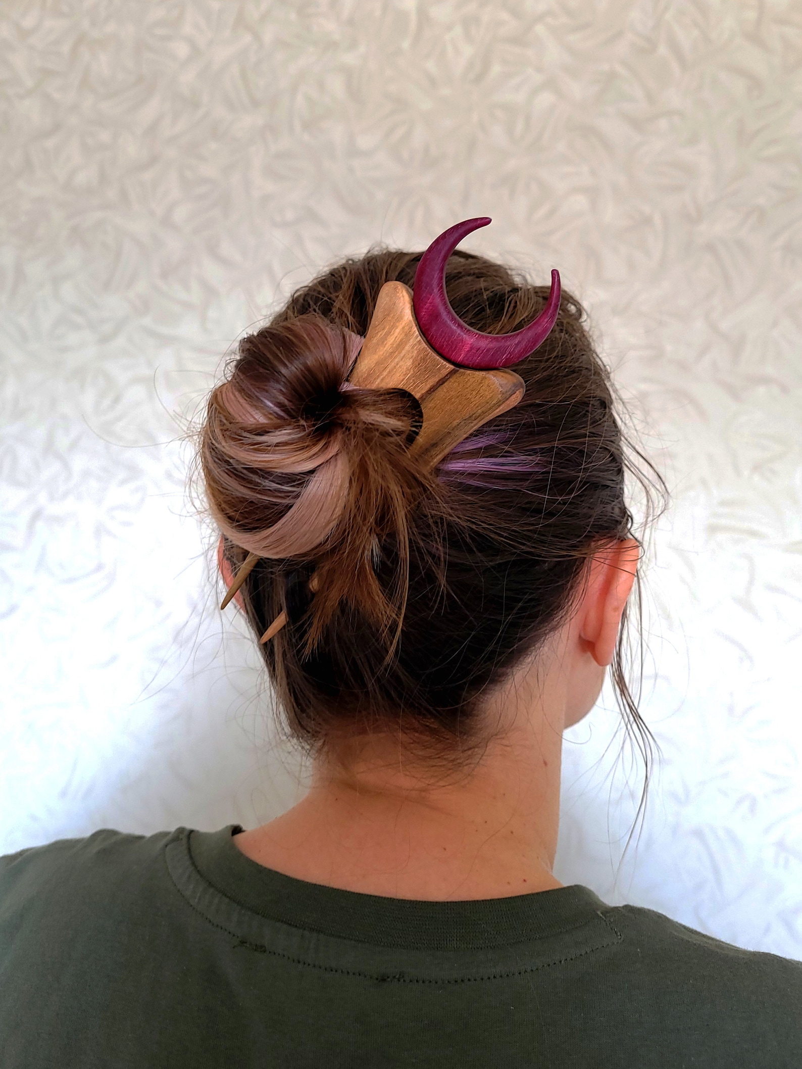 Purple Crescent Moon Hair Stick, Wood Hair Moon, Moon Hairpin, Moon ...