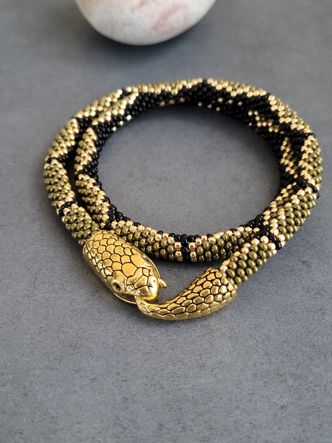 Green Ouroboros, Snake, Sneklace, Beaded Ouroboros, Beaded Snake ...