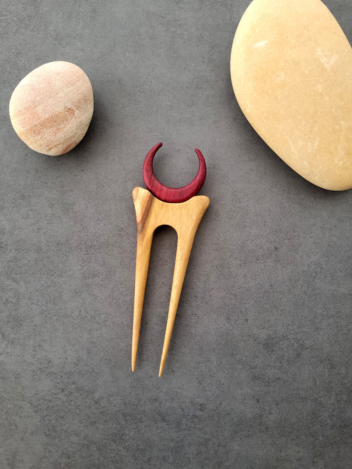 Purple Crescent Moon Hair Stick, Wood Hair Moon, Moon Hairpin, Moon ...