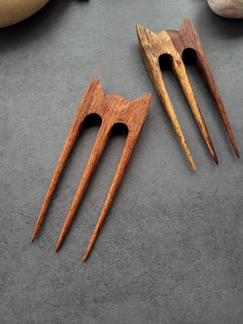 Wooden 3-prong Cat Ears Hairpin, Hair Fork, Wood Hair Sticks - Etsy