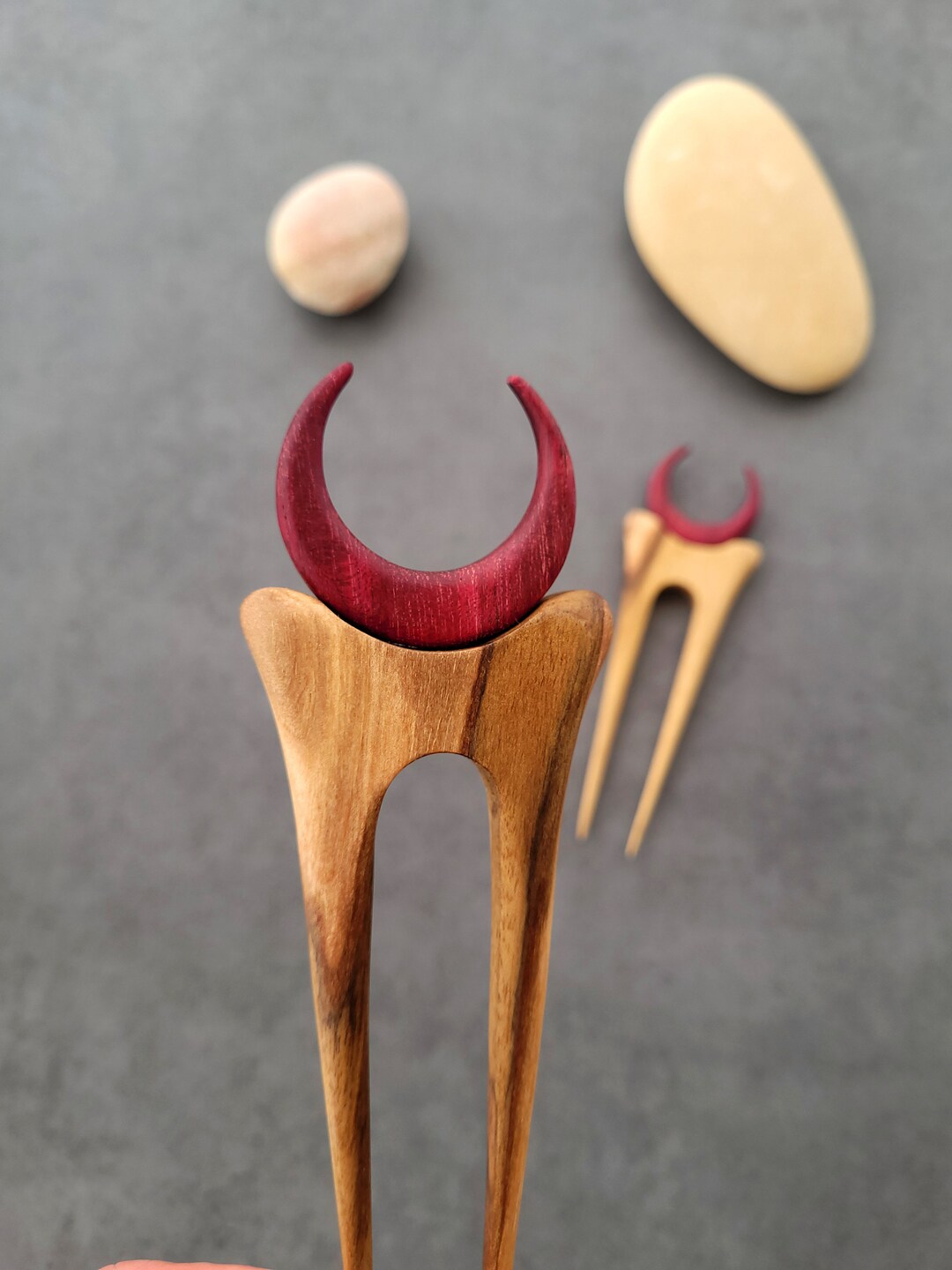 Purple Crescent Moon Hair Stick, Wood Hair Moon, Moon Hairpin, Moon ...