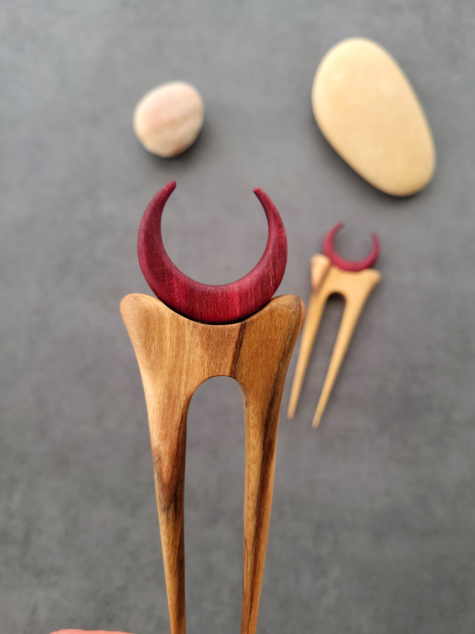 Purple Crescent Moon Hair Stick, Wood Hair Moon, Moon Hairpin, Moon ...