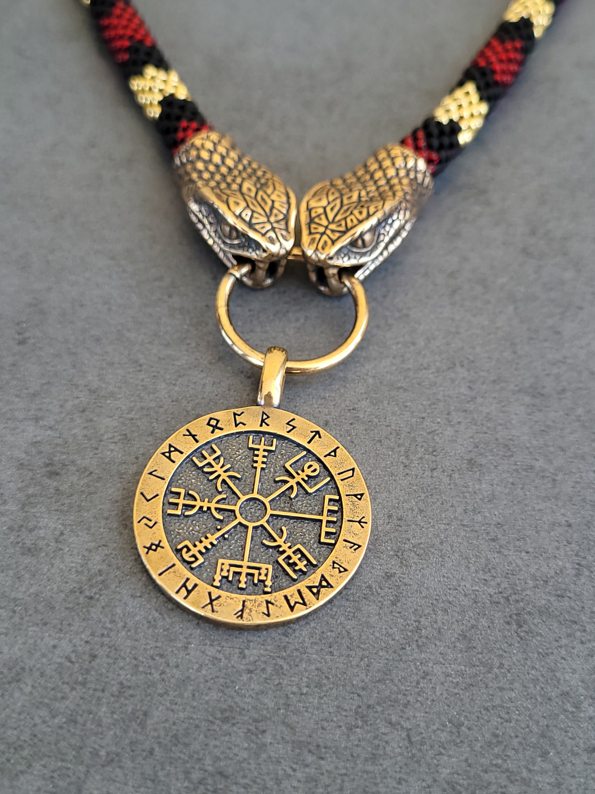 Beaded Snake Necklace With Runic Compass Pendant, Snake Necklace ...