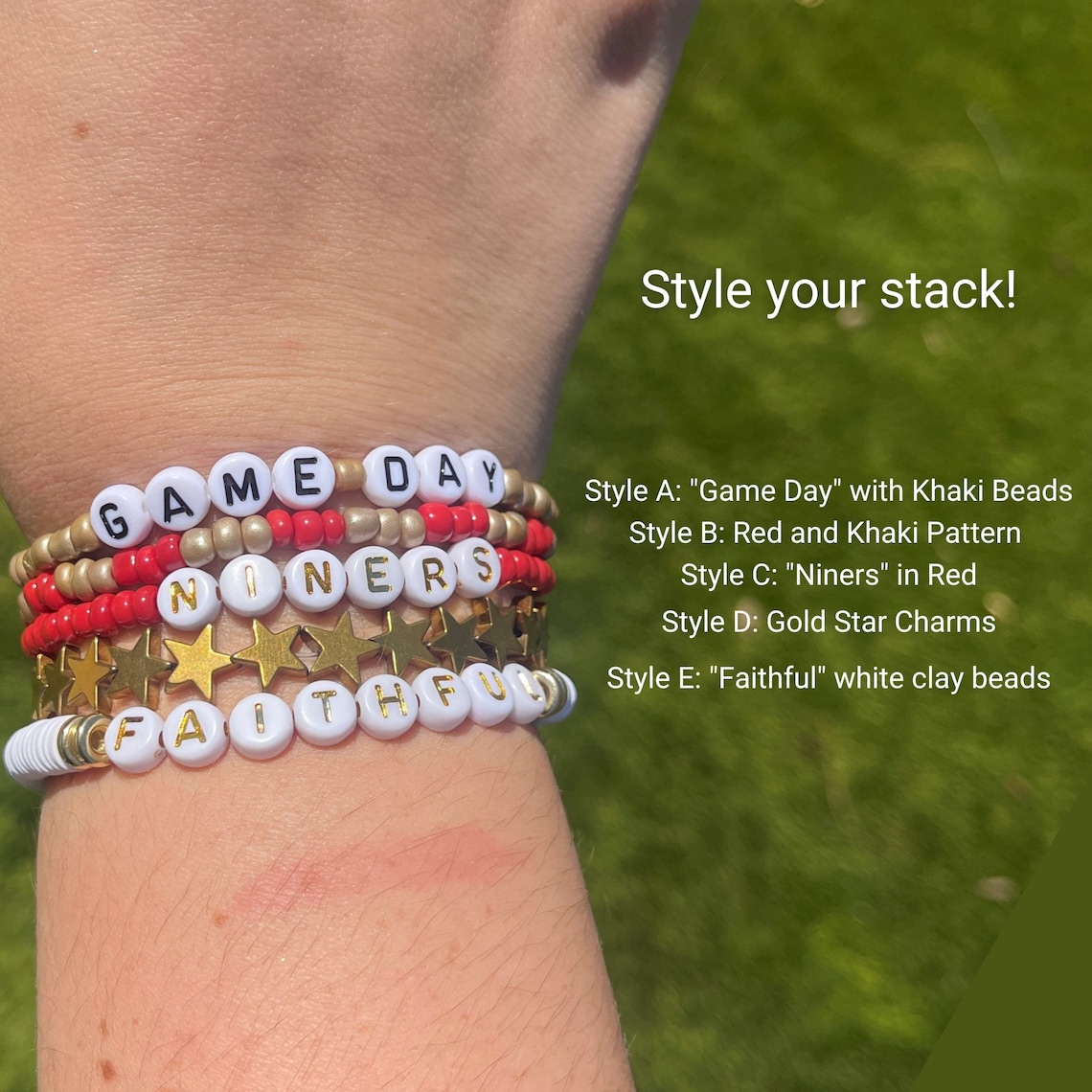 San Francisco 49ers Bracelet Stack Game Day Fan Beaded Bracelets in Red, Gold, & White ...