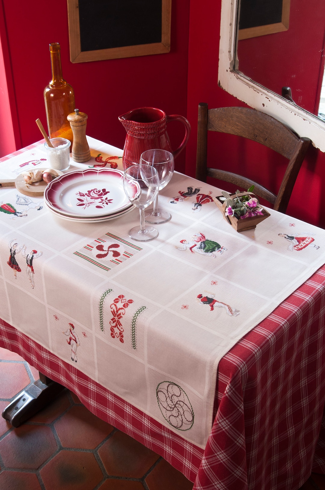 Basque Country Damask Tablecloth Cross Stitch Creation 107_basque ...