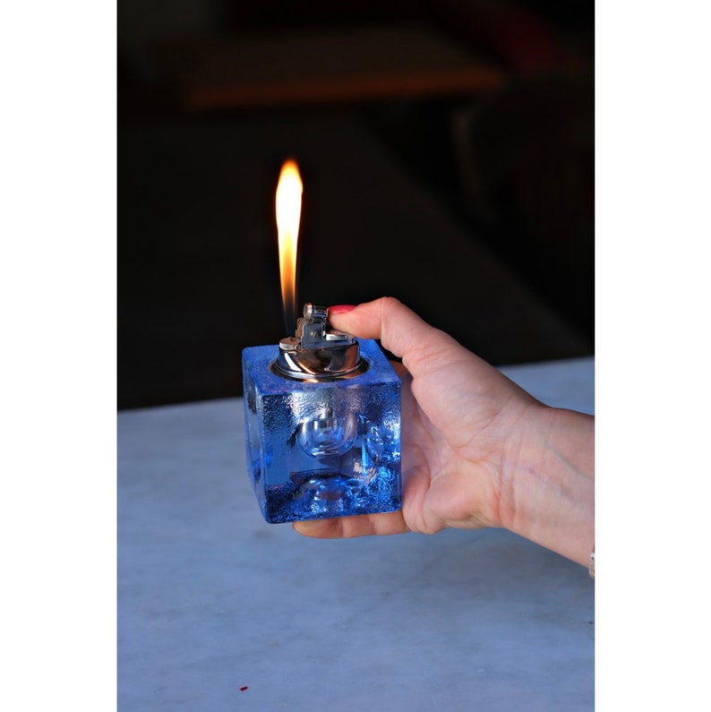 Antique German Blue Crystal Table Lighter / Tabletop Vintage Lighter ...