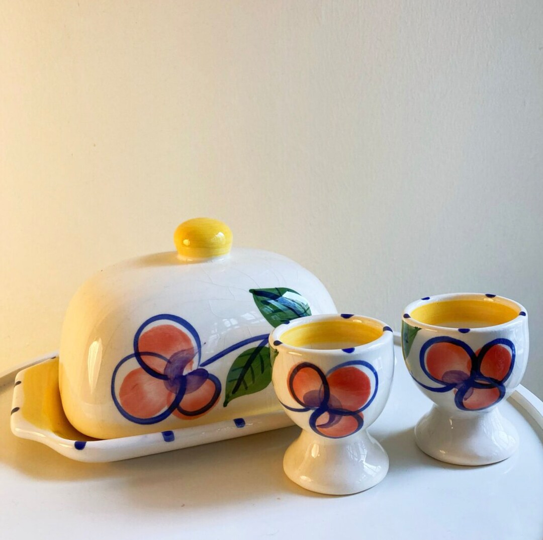 Handmade Ceramic Breakfast Set From the 90s / Hand-painted Pottery ...