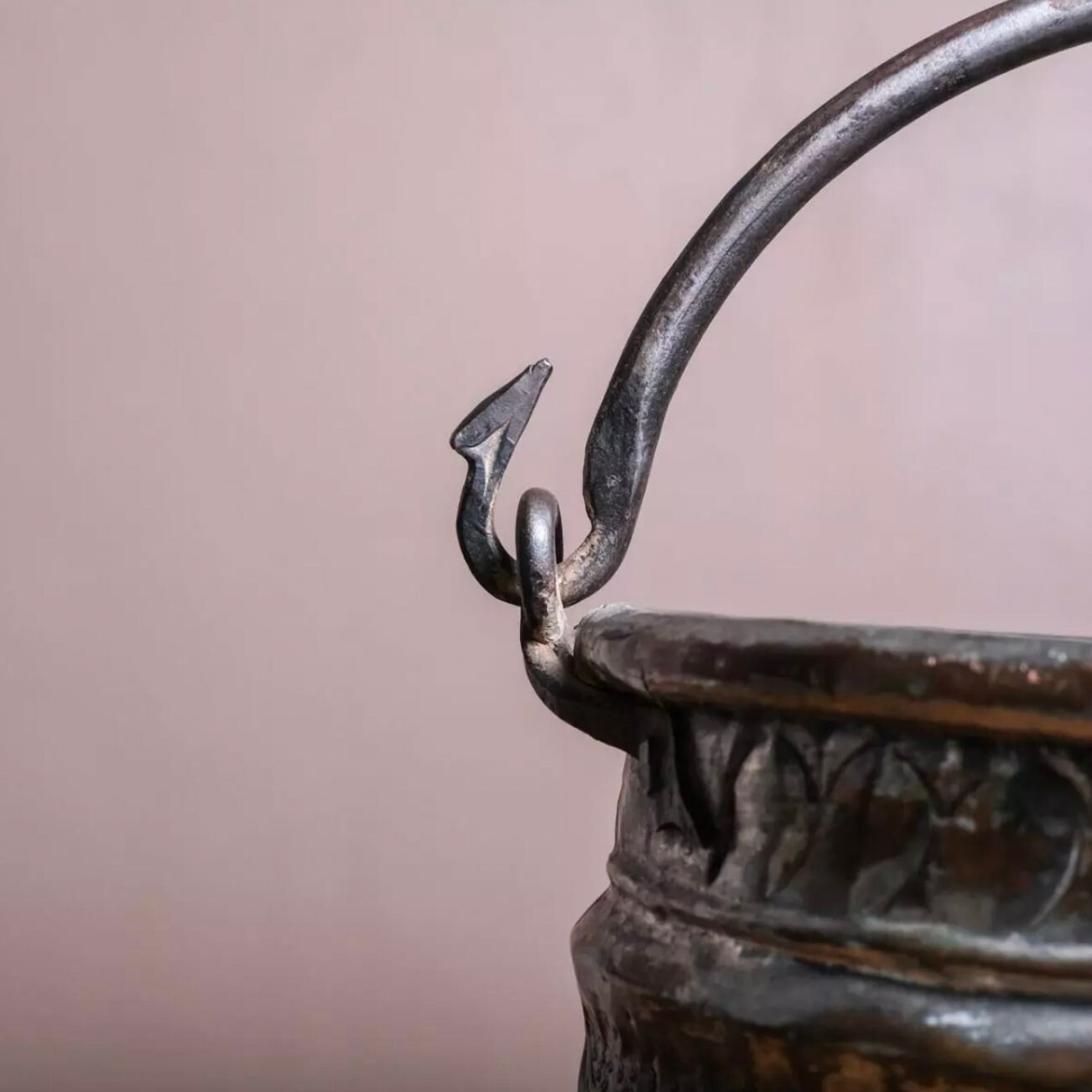 Antique Hand Forged Copper Bucket 50s / Flower Pattern Copper Basket ...