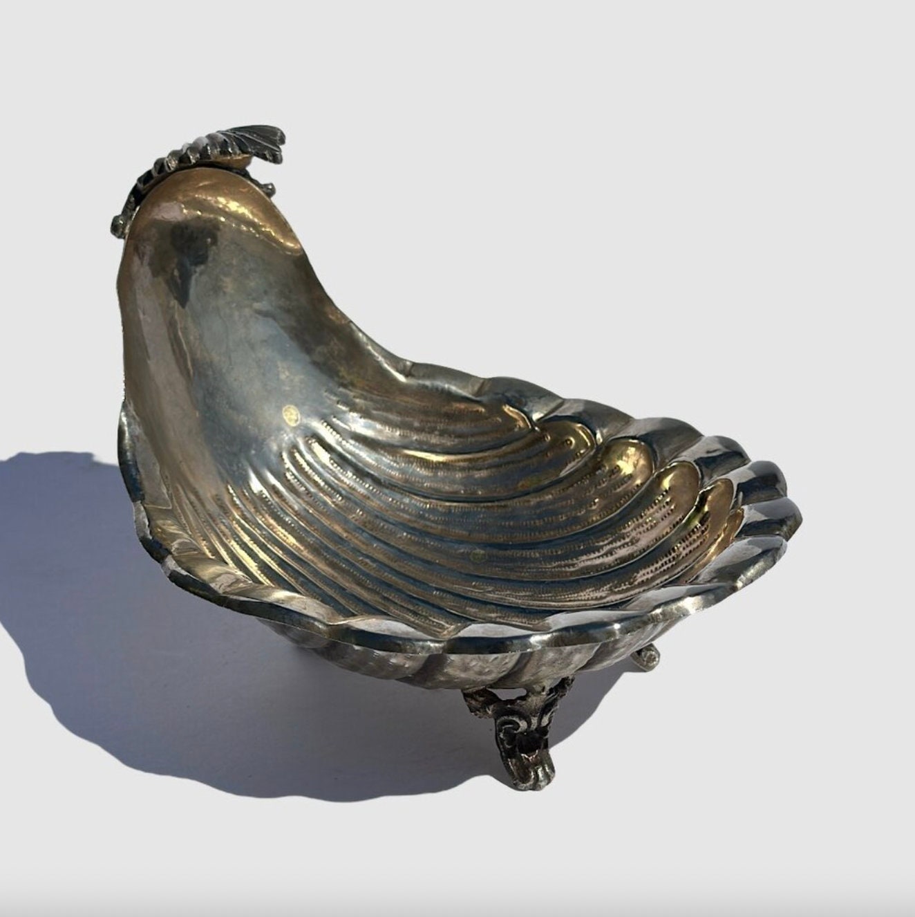 Vintage Footed Sea Shell Shaped Dish / Silver Plate Shell Shaped ...