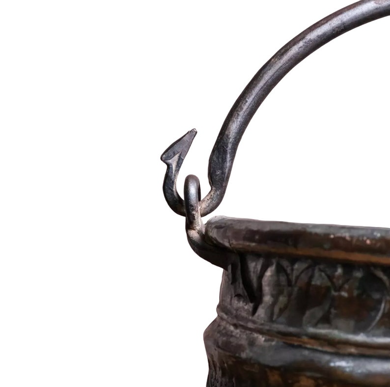Antique Hand Forged Copper Bucket 50s / Flower Pattern Copper Basket ...
