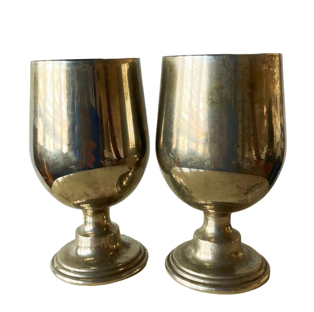 Silver Metal Antique Goblets / Vintage Goblet Glasses Set of 2 / Modern ...