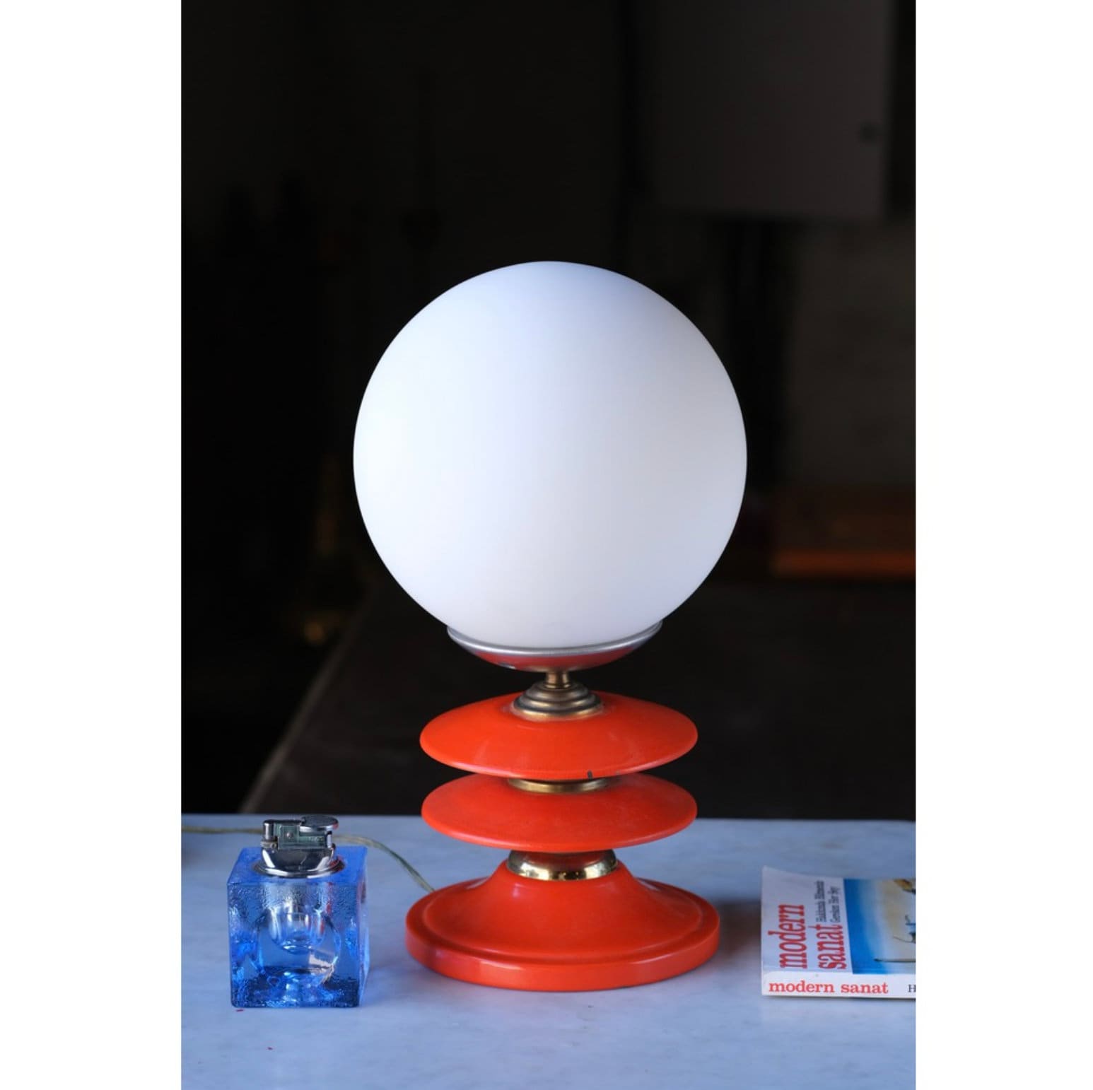 Antique German Blue Crystal Table Lighter / Tabletop Vintage Lighter ...