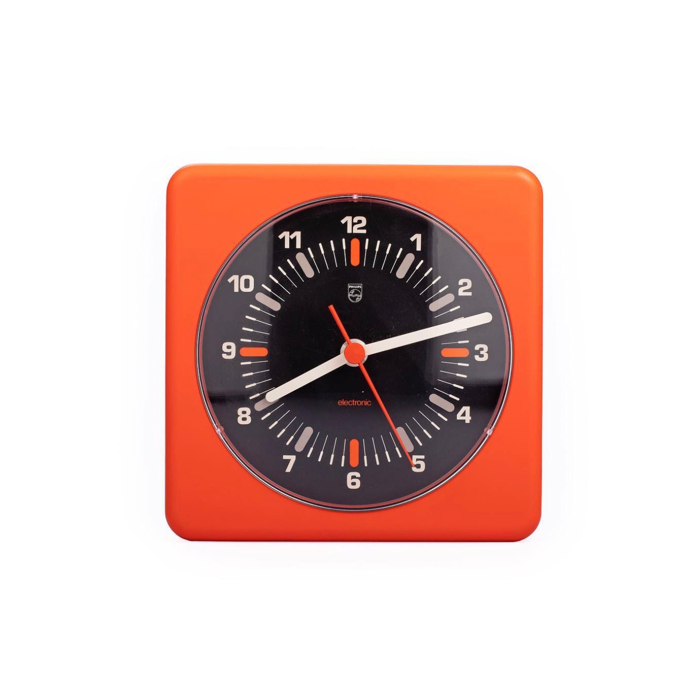 70s Space Age Philips Wall Clock / Orange Pop Art Electronic Wall Clock ...