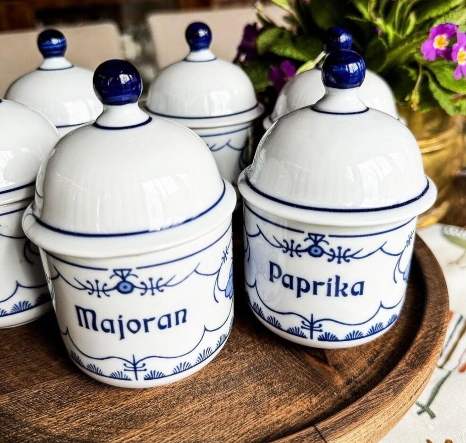 Vintage KAHLA Porcelain Spice Jar SET 6, Germany 1970s / Country House Style Spices Jar ...