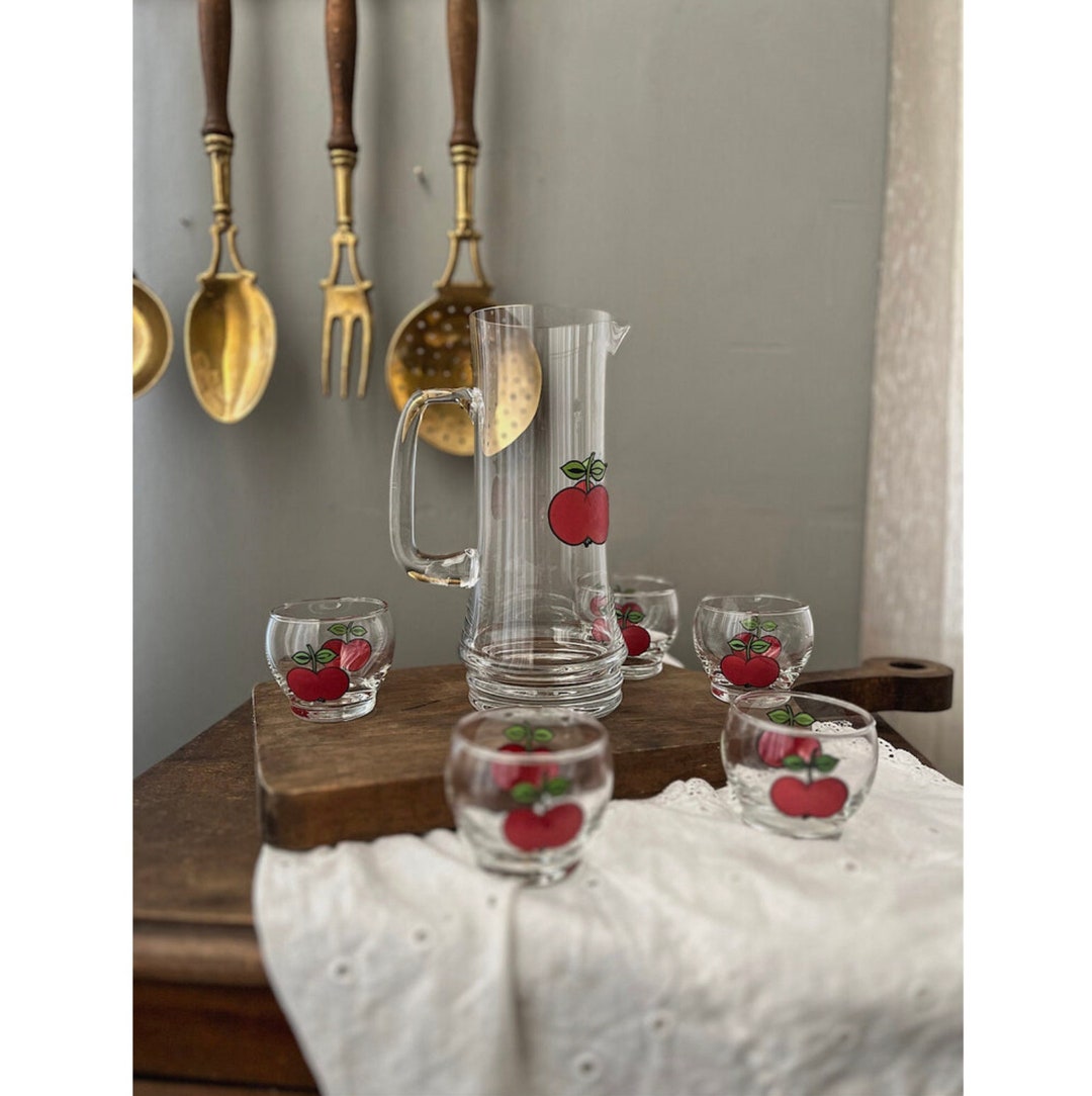 Vintage Red Cherry Glass Liquor Bottle SET / Italian Drinking Decanter ...