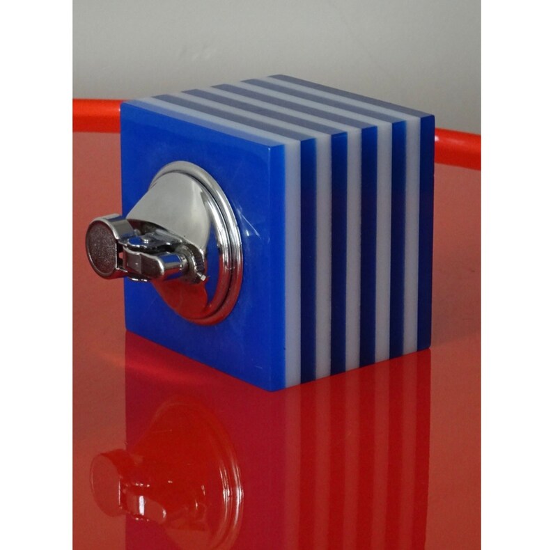 Antique Space Age Table Lighter 70s / Pop Art Blue Cube Striped Desktop ...