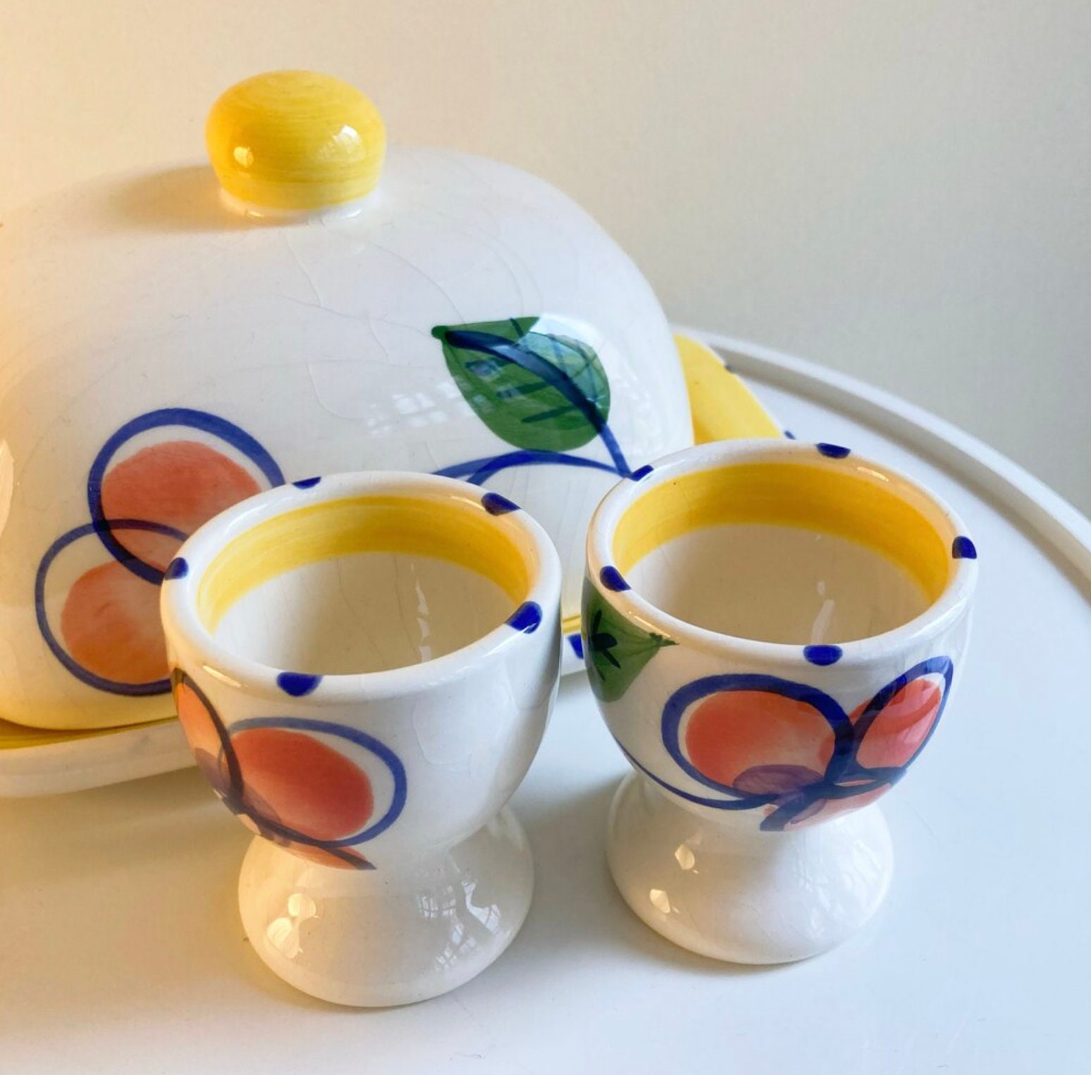 Handmade Ceramic Breakfast Set From the 90s / Hand-painted Pottery ...