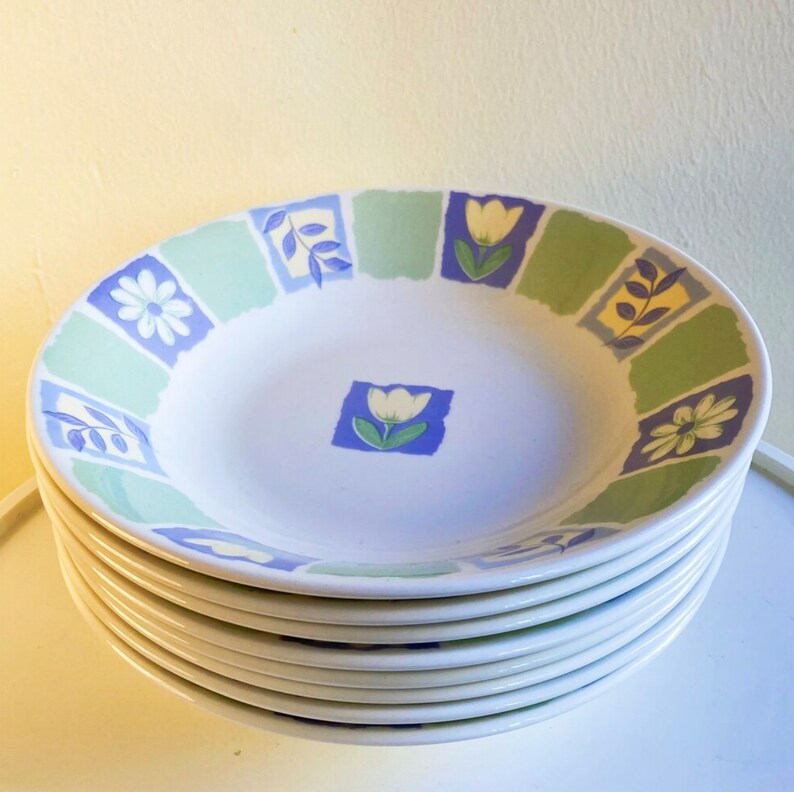 Tulip Earthenware Plates SET 8 Pieces / Floral Design Ceramic Plate Set ...