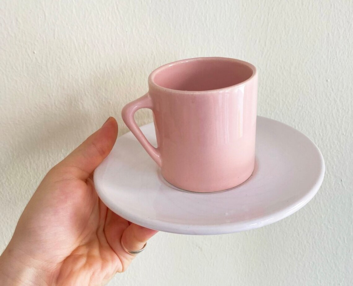 Pink Teapot & 80s Pastel Espresso Set of 5 Coffee Cups and Creamer ...