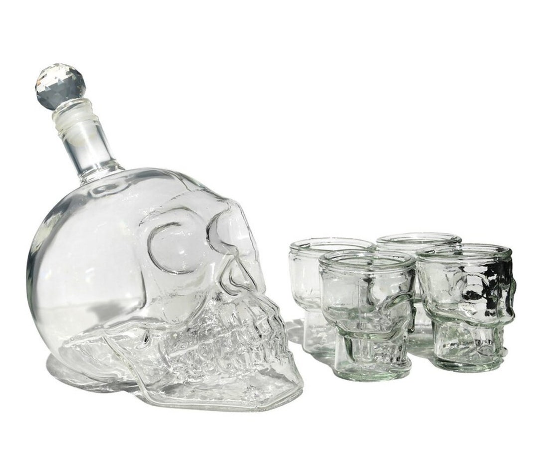 Handmade Crystal Glass Large Liquor Bottle SET in Skull Form/ Vintage ...
