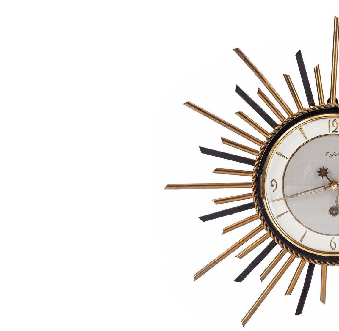 Mid-century Orfac Sunburst Clock 50s / Vintage Orfac Wind-up Wall Clock ...