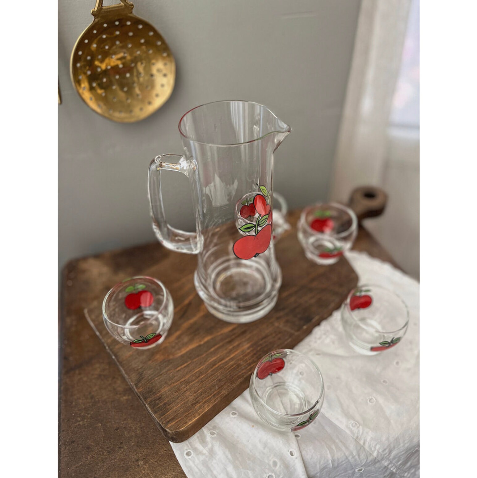 Vintage Red Cherry Glass Liquor Bottle SET / Italian Drinking Decanter ...