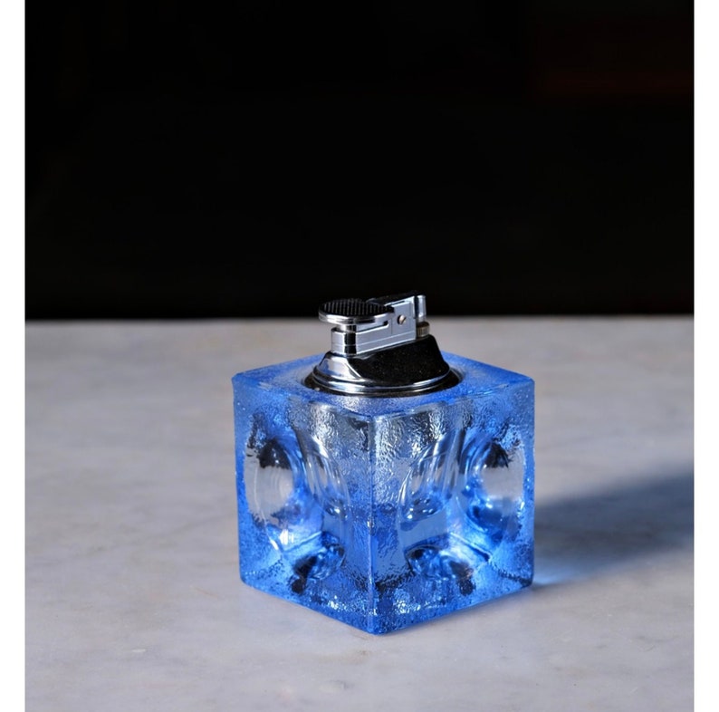 Antique German Blue Crystal Table Lighter / Tabletop Vintage Lighter ...