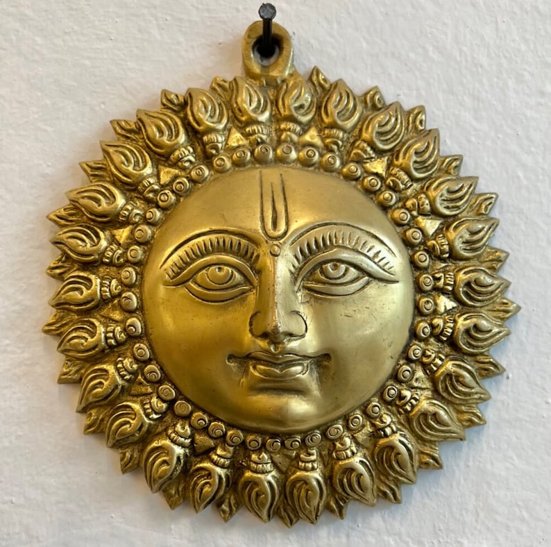 Vintage Brass Sun Face Wall Decor / Sun Shaped Goddess Wall Hanging ...