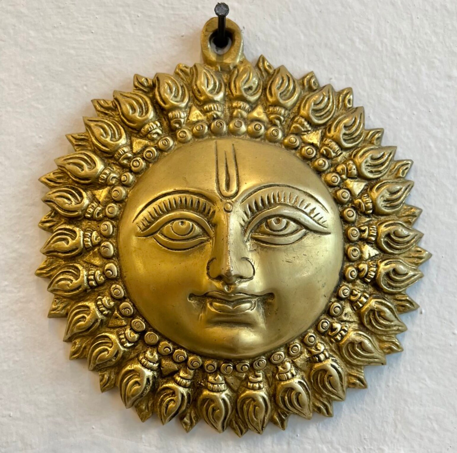 Vintage Brass Sun Face Wall Decor / Sun Shaped Goddess Wall Hanging ...