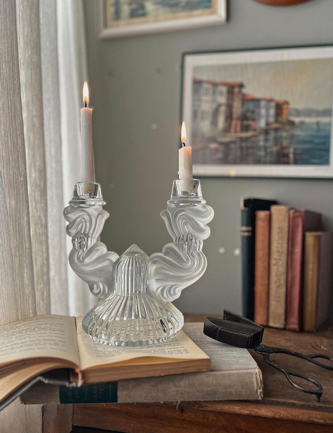 1930s Art Deco Double Arm Candleholder / MALVERNE Crystal Glass ...