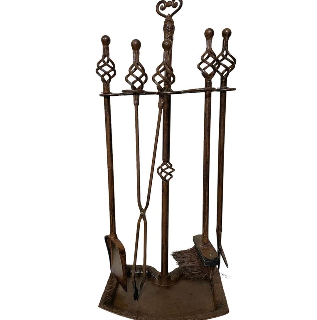 Vintage Fireplace Tool Set Brass 70 Cm / Handmade Forged Antique ...