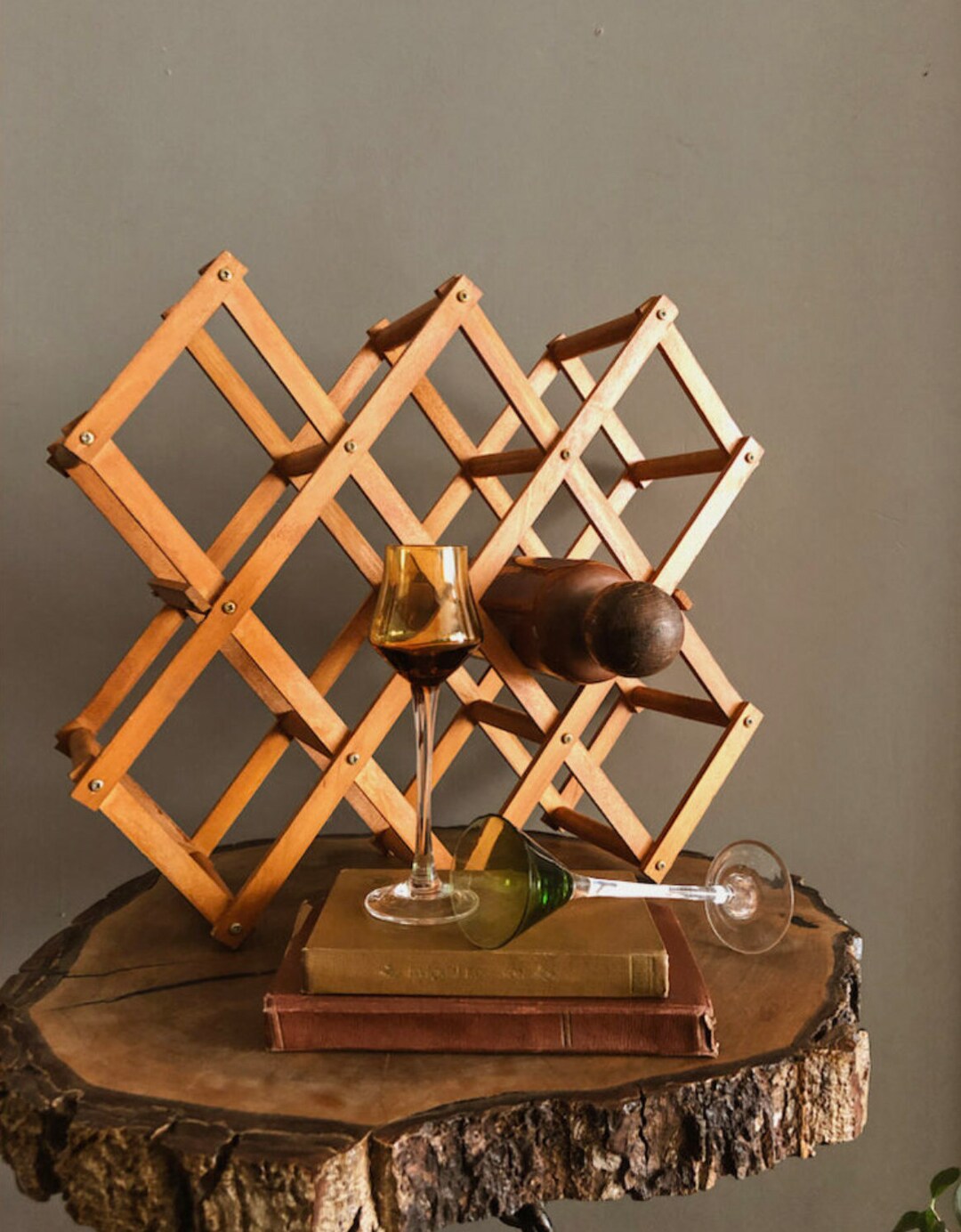 Vintage Large Wooden Wine Bottle Rack / Primitive Folding Wine Rack ...