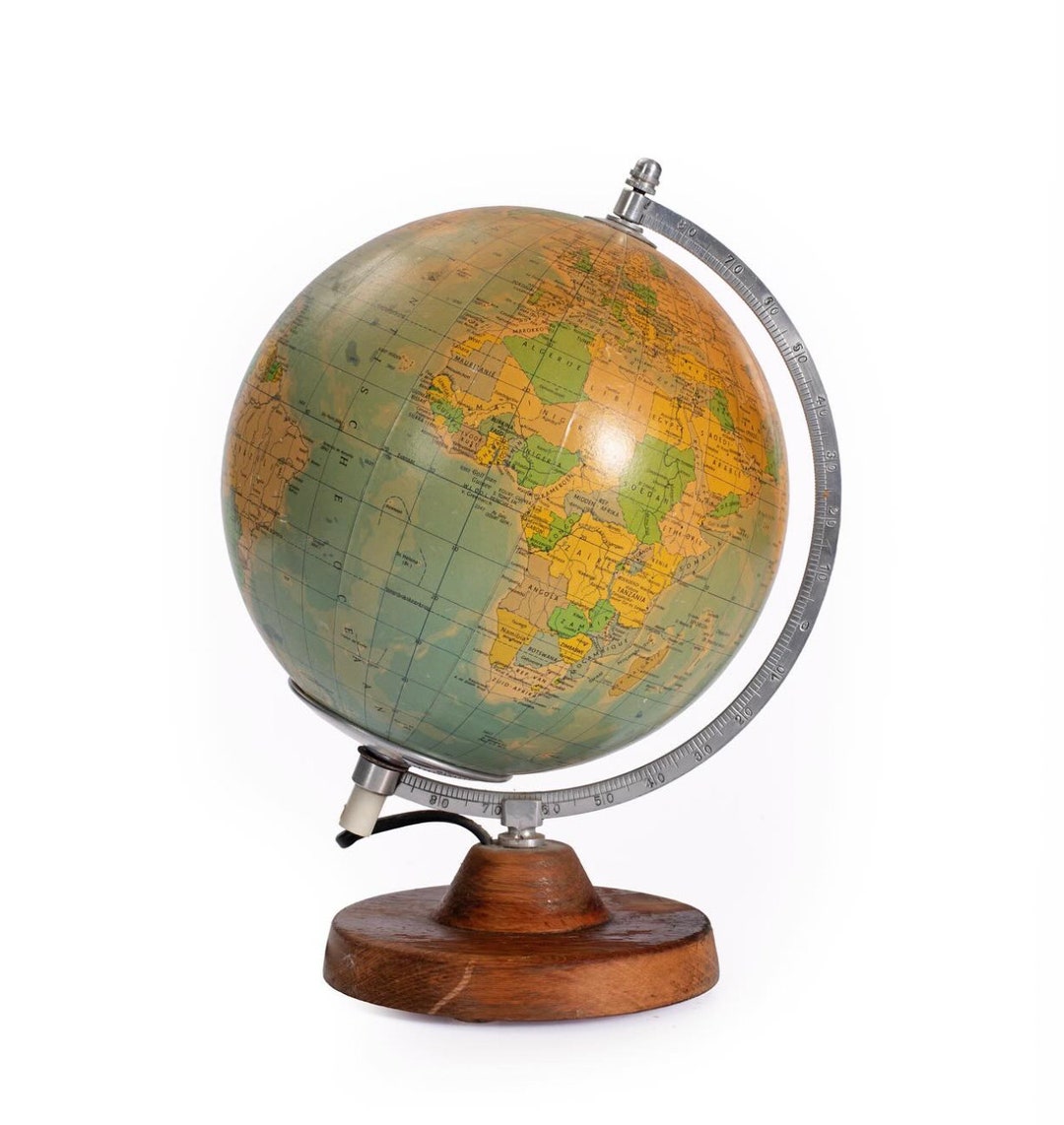 70s Rath Staatkundige Illuminated Globe / Vintage Wooden & Glass World ...