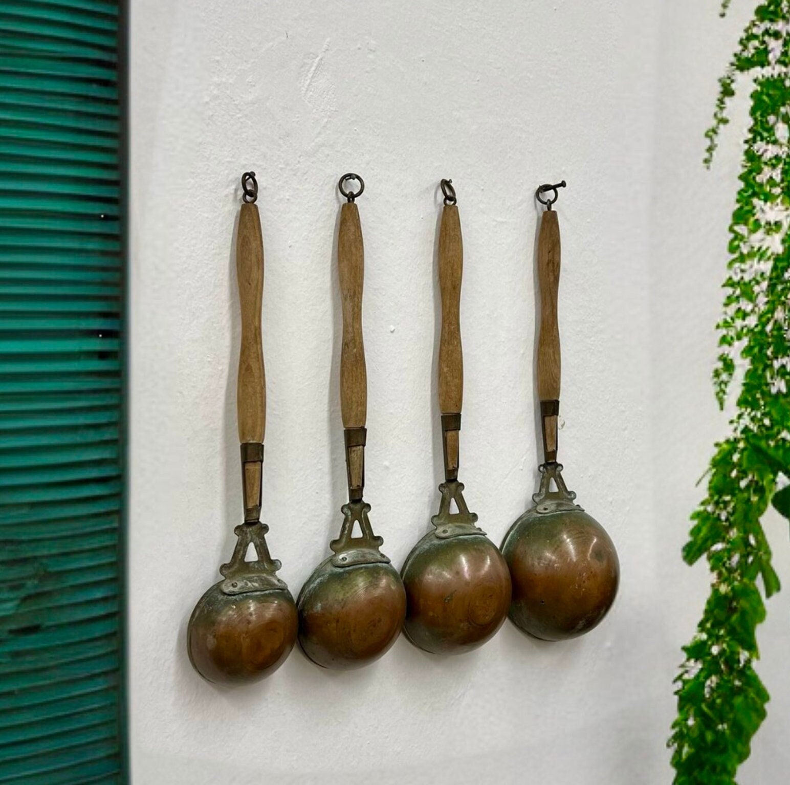 Art Deco Copper Ladle Wall Hanging Set / Antique Copper Kitchen ...