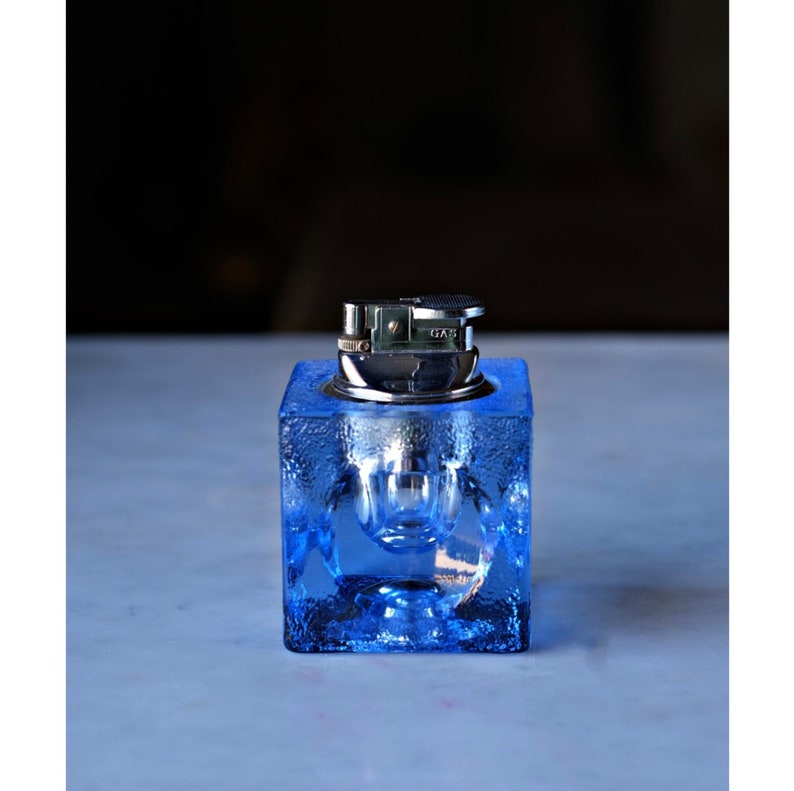 Antique German Blue Crystal Table Lighter / Tabletop Vintage Lighter ...